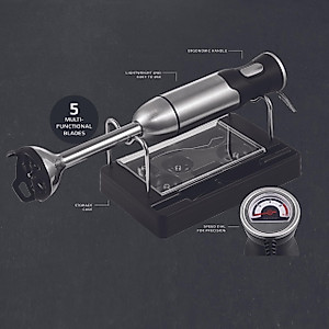 BergHOFF X5 Pro Stainless Steel Handheld Food Processor With 5 Multifunctional Blades, 1000W, 18000 RPM, 13ft Expandable, Low Noise, 16-Speed Control, Lightweight