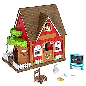 Li’l Woodzeez – Woodland Schoolhouse – Dollhouse Playset – 1 Doll Figure, Miniature Furnitures & Accessories Included - Pretend Play for Kids Age 3+