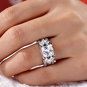 Jeulia 4.1 Carat Bridal Ring Sets for Women Princess Cut Engagement Rings Sterling Silver Wedding Band Interchangeable Rings Promise Anniversary with Jewelry Box (White, 6)