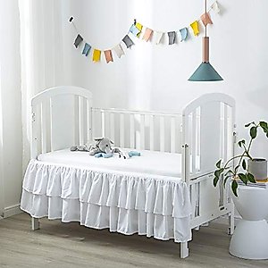 JSD White Ruffled Crib Bed Skirt Double Layer Nursery Toddler Dust Ruffle Bedding Skirt 14" Deep Drop