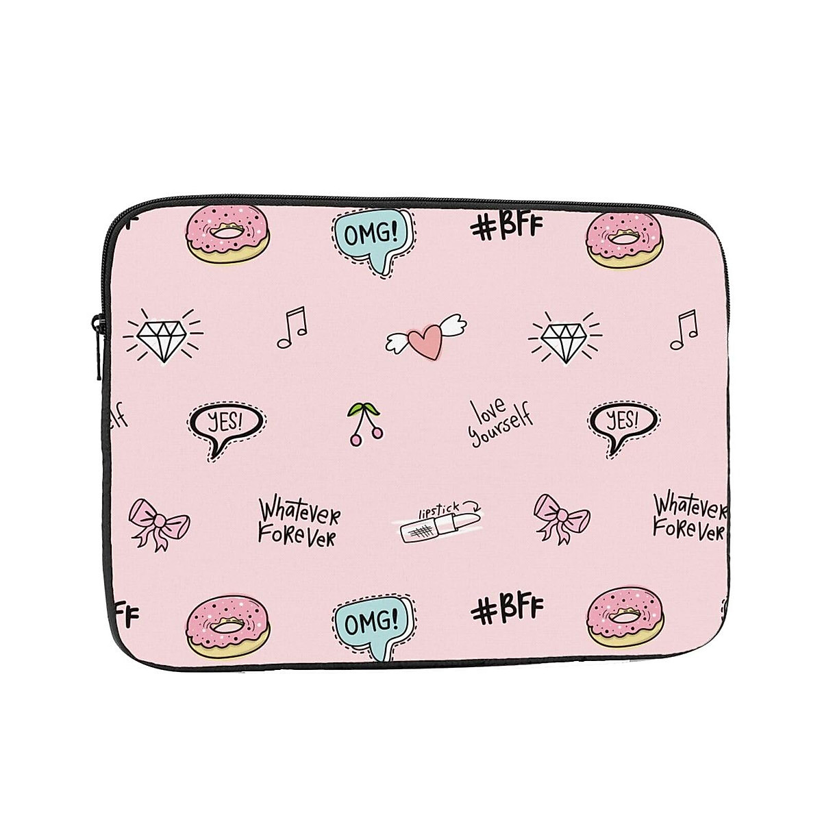 Cute Girly Cartoon Drawing Elements Pink 13 inch Portable Laptop Sleeve Compatible with MacBook Air Notebook Computer Case for Men Women College School Students