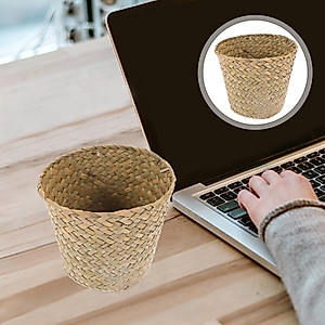Ciieeo Round Seagrass Woven Storage Basket Waste Basket Pen Holder Natural Straw Garbage Can Trash Basket Makeup Brush Holder
