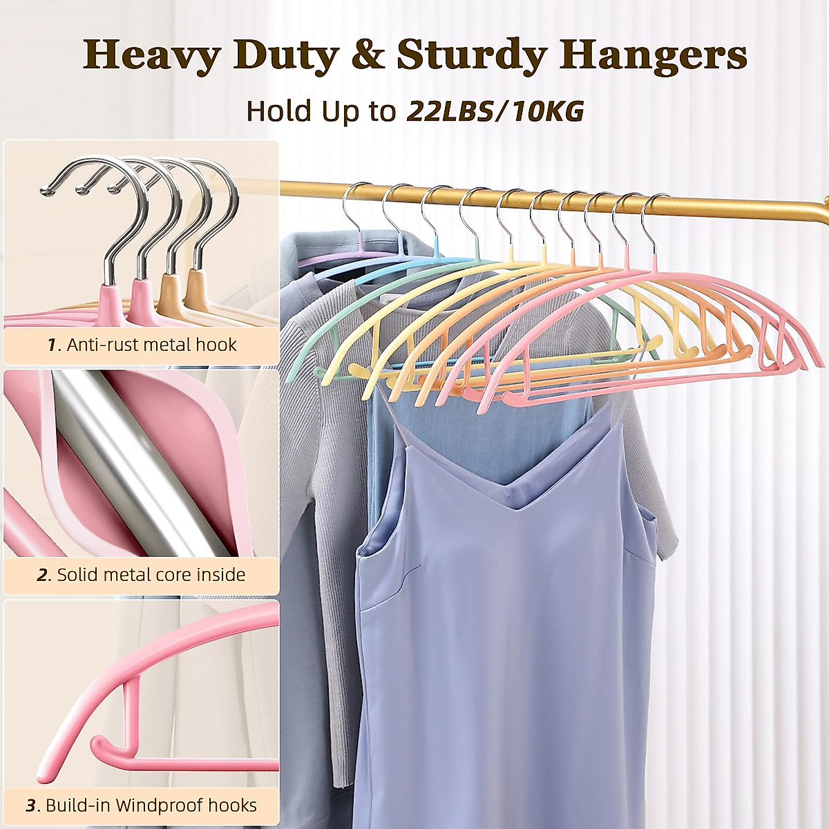 MOPALL Clothes Hanger 14 Pack, Sweater Hangers No Shoulder Bump, 16.5 inch Wide Heavy Duty Coat Hangers for Closet, Non Slip PVC-Coating Metal Hangers for Sweaters,Suits,Dresses,Jackets,Pants,Shirt