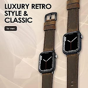 SWEES Leather Band Compatible for Apple Watch 42mm 44mm 45mm, Genuine Leather Replacement Wristband Strap Compatible iWatch Series 7 6 5 4 3 2 1 SE Sports & Edition Men And Women, Retro Brown