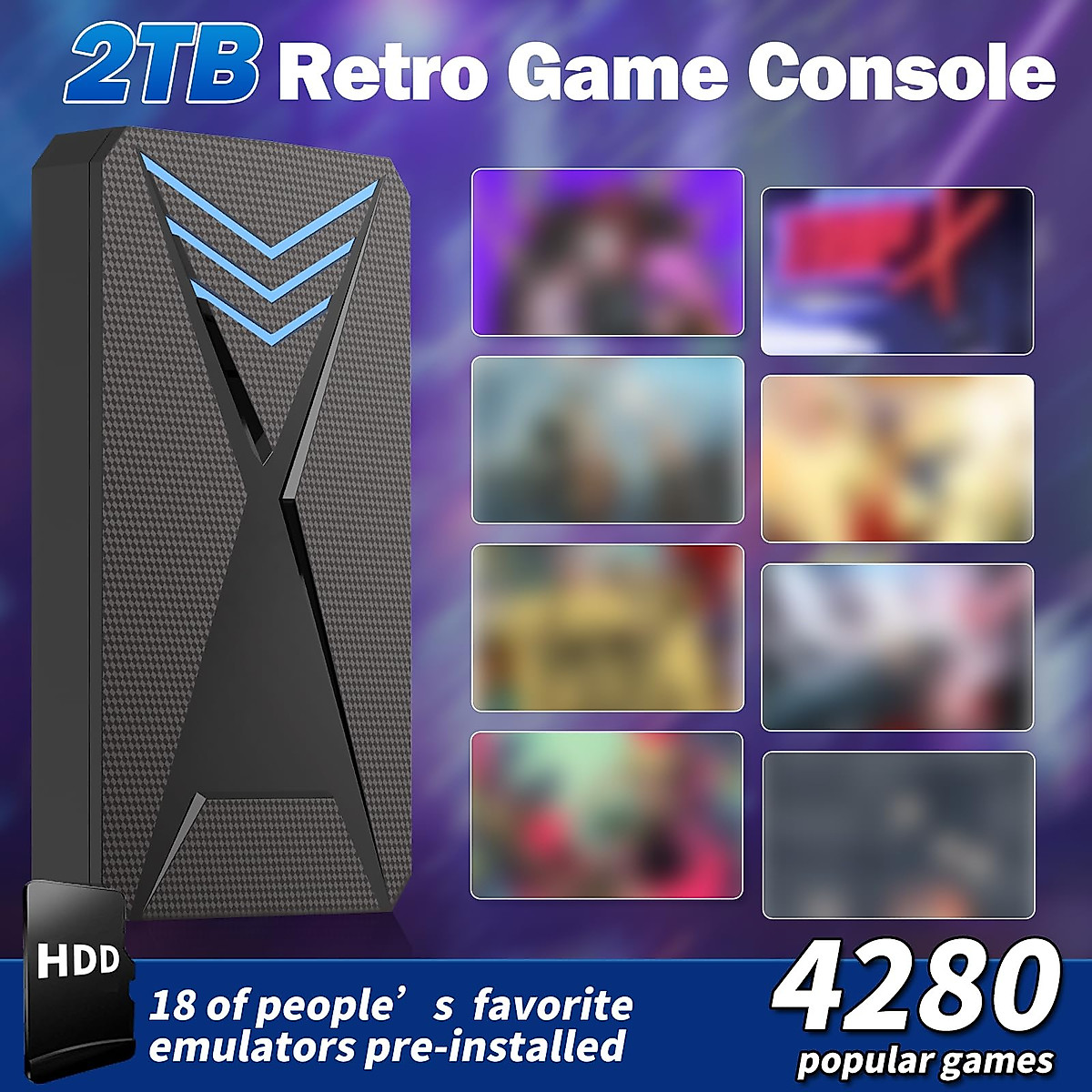 2T Retro Gaming Console HDD, Emulator Hard Drive, Emulator Console with Built-in 4280 Retro Play Games, 18 Emulator, Plug & Play Video Game Consoles for Win 8.1/10/11, Support for Adding Games