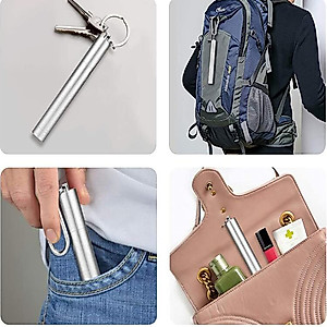 Hoshen Reusable Three-Section Foldable Metal Straw, Portable Telescopic Straw, Including Brush and Small Carabiner (Aluminum Alloy Shell), Black, 2 PCS