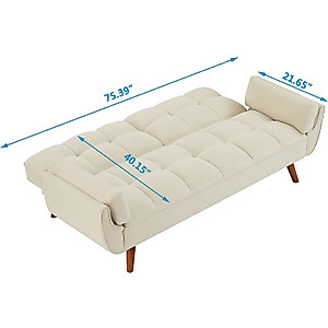 Modern Convertible Tufted Futon Sofa Bed Split Adjustable Backrest Loveseat Sofabed W/Removable Padded Armrests and Wood Legs for Living Space/Guest Room