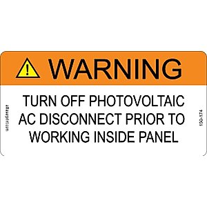 Photovoltaic Labels for PV Solar System_"Warning_Turn Off PHOTOVOLTAIC AC Disconnect Prior to Working Inside Panel" _4" x 2" _Pack of 10