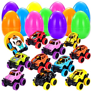 Lumiparty 12PACK Easter Eggs Prefilled with Alloy Pull Back Cars , Pullback Monster Vehicles Toys for Easter Party Favors, Easter Basket Stuffers, Easter Egg Fillers, Easter Eggs Hunt.