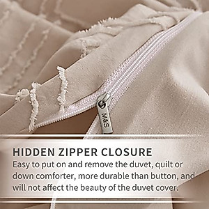 Maple&Stone King Duvet Cover Set, 3 Pieces Textured Tufted Boho Bedding Sets Zipper Closure Design with Ties, 1 Duvet Cover + 2 Pillow Shams, Comforter NOT Included (Khaki, King Size)