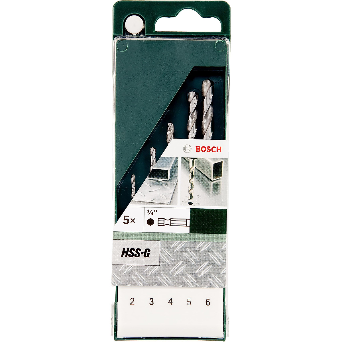 Bosch 2609255127 DIY Metal Drill Bit Set 5-Piece High-Speed Steel-G with Hexagonal Shaft 2-3-4-5-6 Conical Female Ground Joint 135° HEX 3126-E 6.4