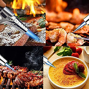 2 Pack Butane Torch Lighters,PBXZET Blow Torch Refillable Kitchen Cooking Torch with Safety Lock Adjustable Flame Chef Torch for Desserts Brulee BBQ Baking-Butane Gas Not Included(Silver Red)