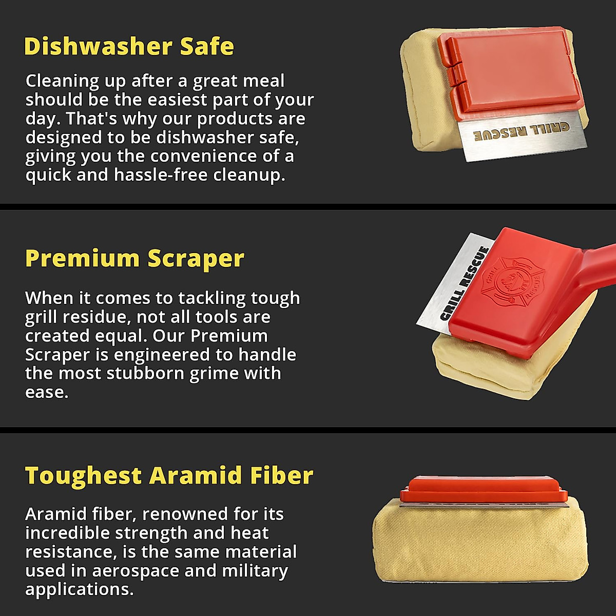 Grill Rescue BBQ Replaceable Scraper Cleaning Head, Bristle Free - Durable and Unique Scraper Tools for Cast Iron or Stainless-Steel Grates, Barbecue Cleaner (Grill Brush with Scraper)