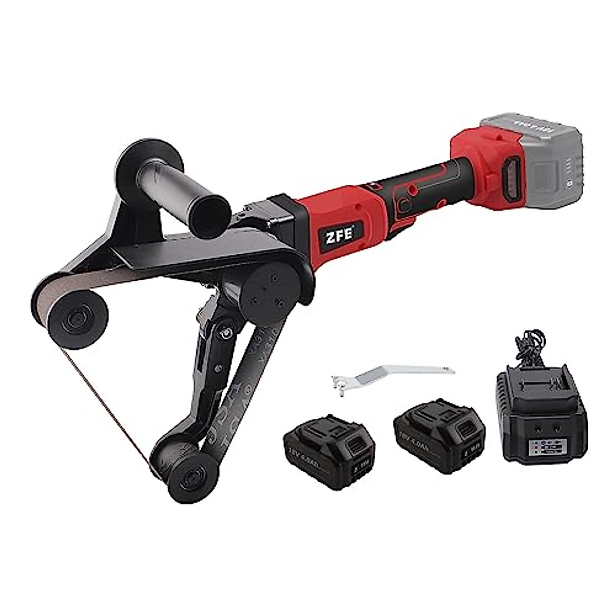 Pipe Tube Polisher Sander, ZFE 21V 28A Speed Adjustable Cordless Pipe Sander Grinder Polisher Tool Brushless Wire Drawing Machine with 1 Sanding Belt, for Burnishing Finishing Stainless Steel Pipe