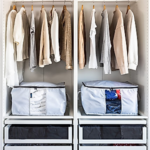 Summer & Winter Clothes Storage Bags with Zipper – 90L Closet Declutter Organizer Collapse Storage Bins for Comforter, Blanket, Bedding – Reinforced Fabric Clothing Storage Bags – Gray, 6 Pack