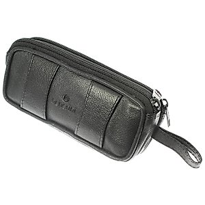 Soft Black Goat Leather Double Spectacle Glasses Case with Belt Loops/Key Ring Loop
