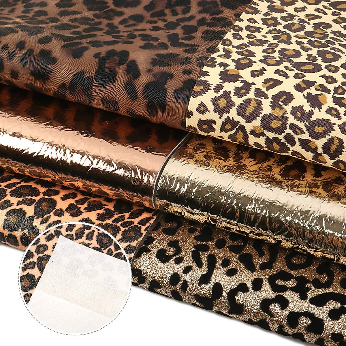 David angie Leopard Printed Faux Leather Sheet Metallic Burst Crack Synthetic Leather Fabric Assorted 6 PCS 7.7" x 12.9" (20 cm x 33 cm) for Hair Accessories DIY Crafts Making (Leopard Pattern B)