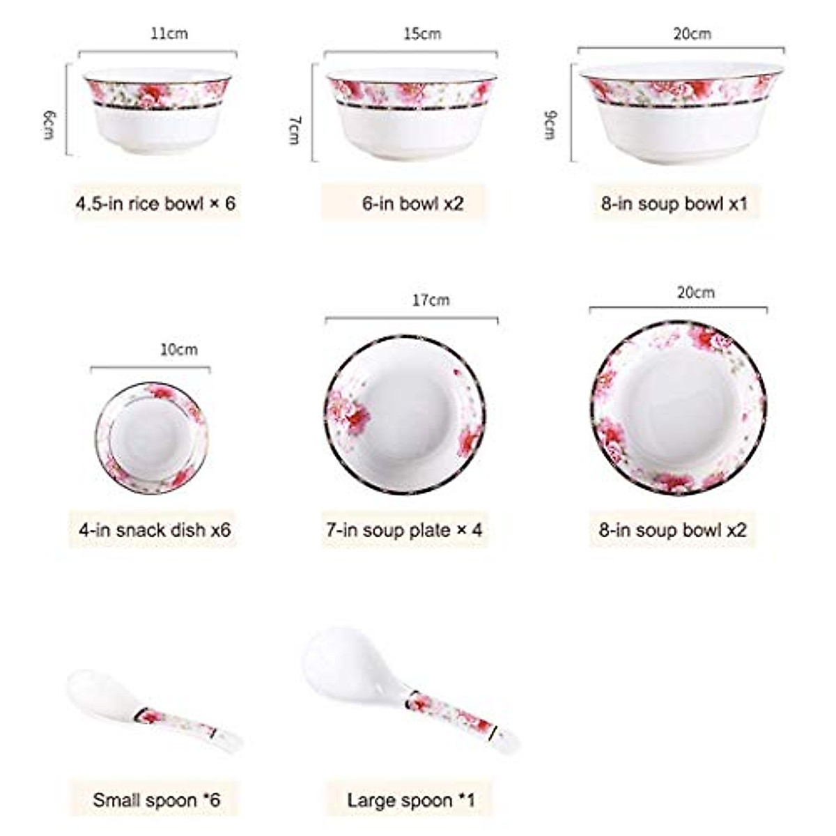 Dinner Set,28 Pieces Dinnerware Bone China Tableware Set Ceramics Flower Pattern Dinner Sets Plates Bowls Combination for Family Party