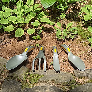 PortableAnd Garden Hand Tools Set Heavy Duty One-Piece Cast-Aluminum Lightweight 4 PCS Hand Trowel Transplanter Cultivator Weeder with Ergonomic Grip