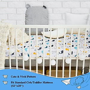 Preboun 4 Pieces Muslin Crib Sheets for Boys Girl, Fitted Baby Toddler Bed Sheets 28'' x 52'', Neutral Muslin Cotton Crib Mattress Sheet, Soft and Breathable Comfort Baby Sheets (Dinosaur, Crocodile)