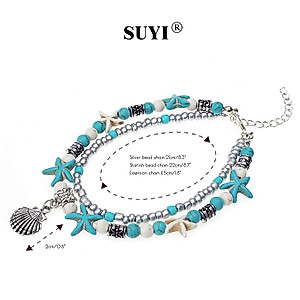 Suyi Sea Turtle Ankle Bracelet Set Multilayer Beach Anklets Handmade Boho Anklets for Women 5pcs