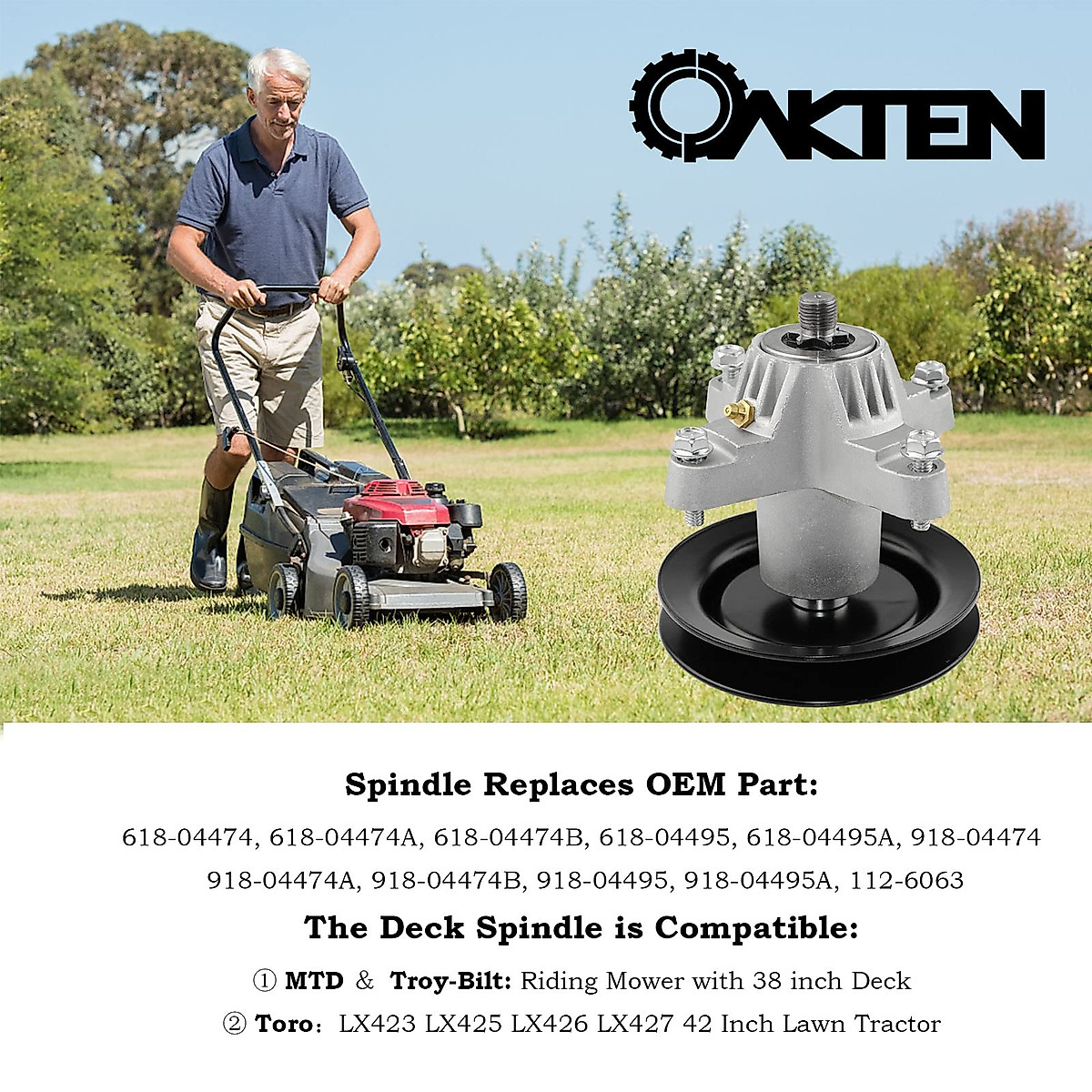 OakTen Spindle Assembly for MTD Troy-Bilt 38 Inch Riding Mower 918-04474 and Toro 42 inch LX425 LX426 Lawn Tractor 112-6063