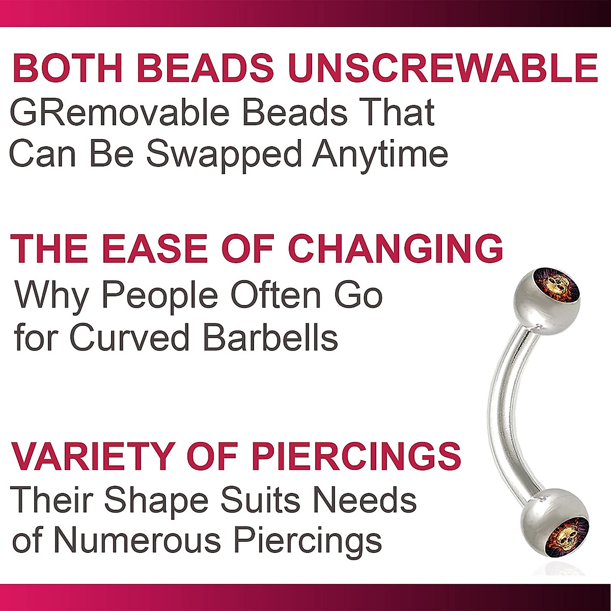 3Pcs 16g 16 gauge 1.2mm 3/8 10mm steel eyebrow lip piercing curved barbell tragus rings jewelry BBKU