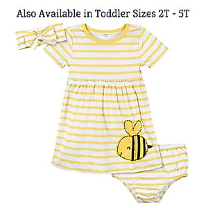 Gerber baby girls 3-piece Dress, Diaper Cover and Headband Set Casual Dress, Yellow Bumblebee, 12 Months US