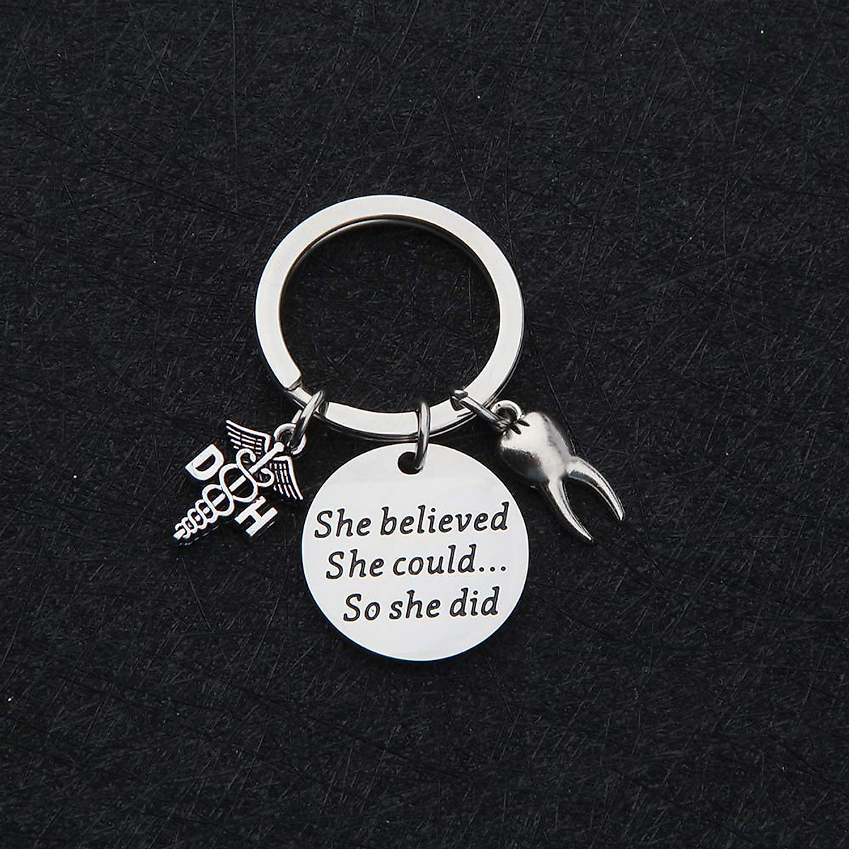 ENSIANTH Dental Hygienist Gifts She Believed She Could So She Did Keychain Dentist Jewelry Graduation Gift For DH (DH Keychain)