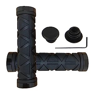 Fanzbike Bike Handlebar Grips, Double Lock-on Bicycle Handle Bar, Soft Non-Slip-Rubber Hand Grip Comfortable Ergonomic for BMX, Mountain, MTB, Beach Cruiser, Scooter, Folding Bike (Double Lock-Black)
