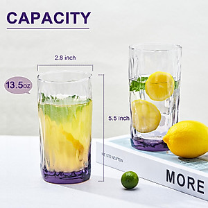 CREATIVELAND Solid Color Drinking Glasses Set of 6, 13.5 OZ Wind-blown Ripples Glass Tumbler Glassware for Water, Juice, Different Options for Home, Restaurant, Hotel, Bar,Purple