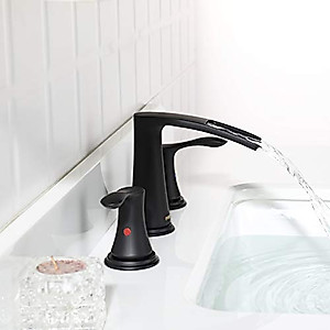 PARLOS Waterfall Widespread Bathroom Faucet Two Handles with Metal Pop Up Drain & cUPC Faucet Supply Lines, Matte Black, Demeter 1431804