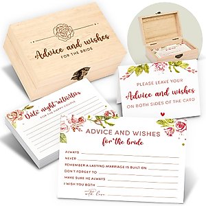 STOFINITY Advice for The Bride Cards - 50 Pcs Wedding Advice Cards for Bridal Shower Decorations, Marriage Advice and Wishes Cards Box for Wedding Shower Decor
