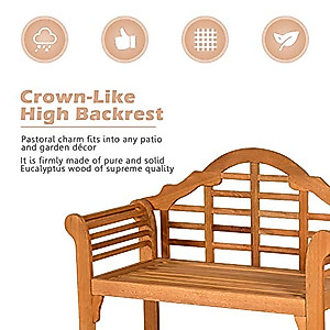 Giantex Outdoor Wood Bench, 4 Ft Foldable Eucalyptus Garden Bench, Two Person Loveseat Chair Solid with Curved Backrest and Armrest Ideal for Patio, Porch or Balcony (Teak)