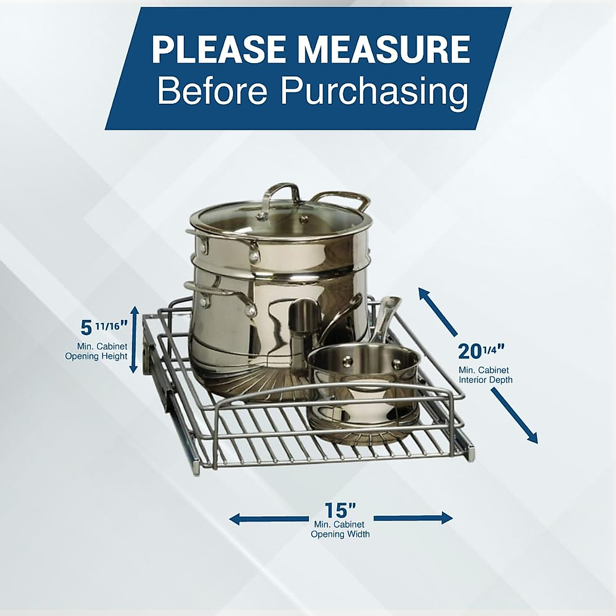 Knape & Vogt RS-MUB-14-FN 5 in. H x 15 in. W x 20 in. D Multi-Use Basket Silver Pull Out Cabinet Organizer, Frosted Nickel