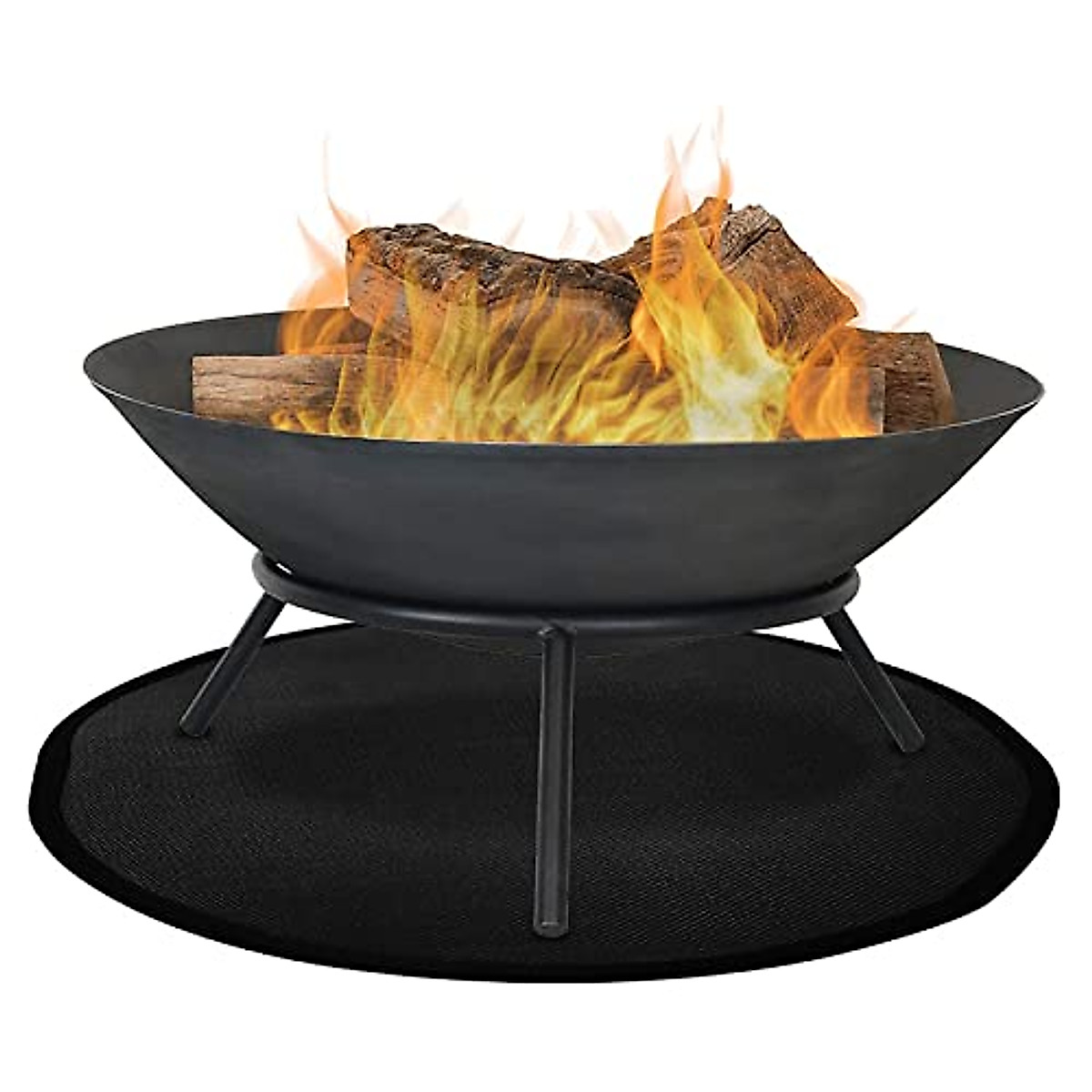 YWWQYBYQ 24" Fire Pit Mat,Round Grill Mat for Outdoor Grill Deck Protector, Double-Sided Fireproof BBQ Grill Mat, Oil-Proof Waterproof Under Grill Mat Black