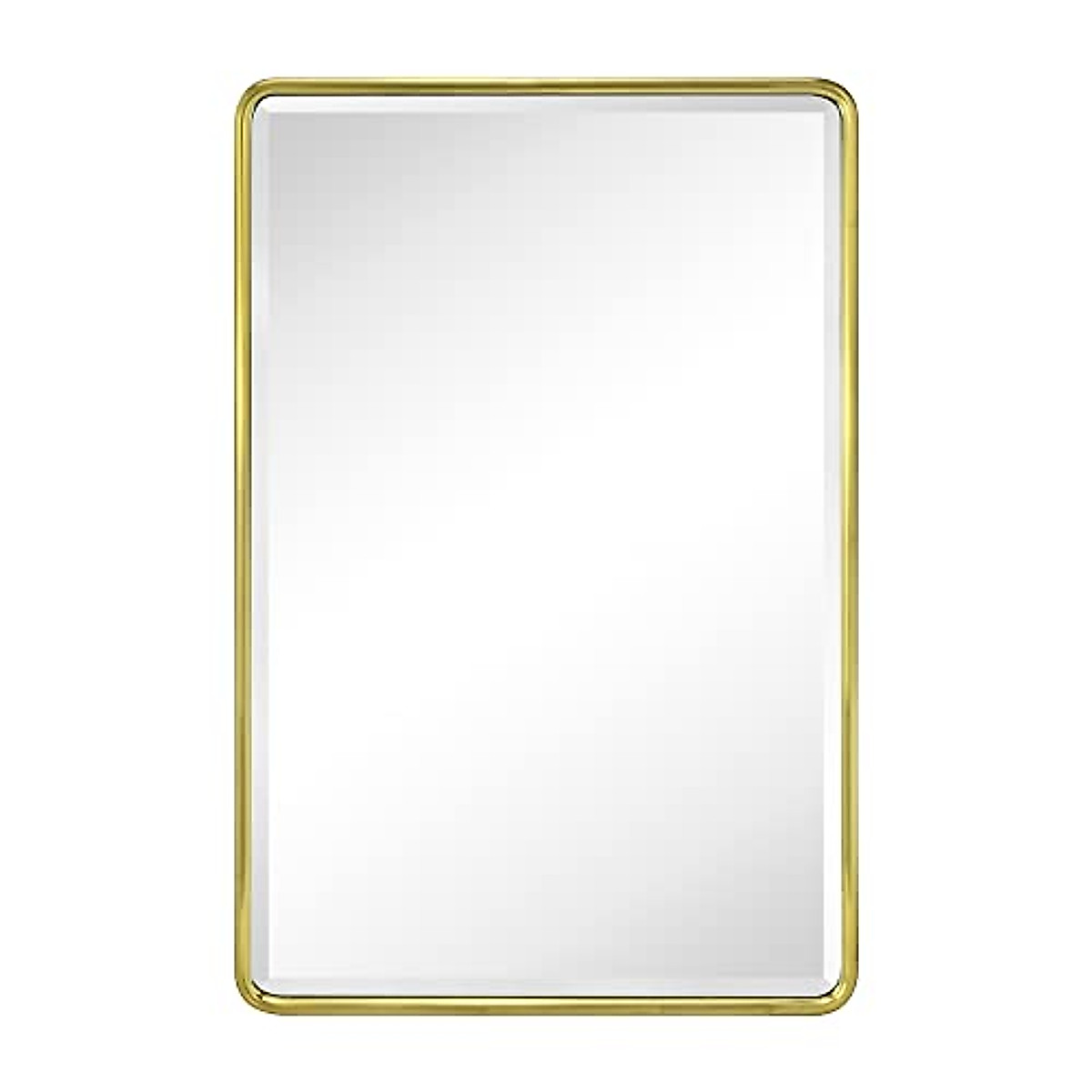TEHOME Farmhouse Brushed Gold Metal Framed Recessed Bathroom Medicine Cabinet with Mirror Rounded Rectangle Tilting Beveled Vanity Mirros for Wall 16x24''