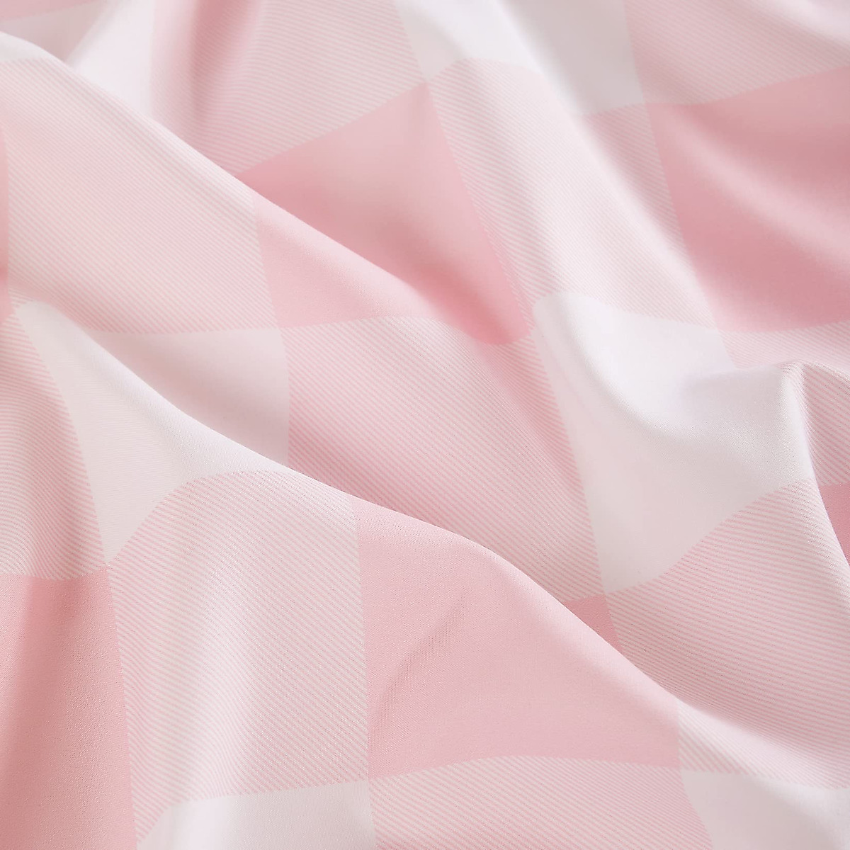 Wake In Cloud - Gingham Bed Sheets, 4-Piece Sheet Set, Cute Plaid Buffalo Check Checker Geometric Aesthetic Bedding, Deep Pocket, Pink, Twin Size