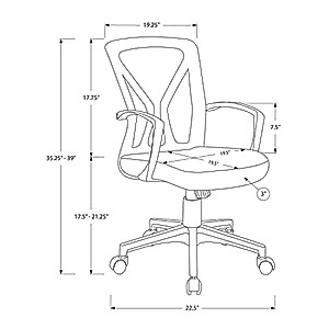 Monarch Specialties I 7339 Office Chair, Adjustable Height, Swivel, Ergonomic, Armrests, Computer Desk, Work, Metal, Fabric, Brown, Contemporary, Modern