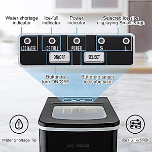 Joy Pebble Portable Ice Maker Ice Machine Countertop,26lbs Bullet Ice Cube in 24H,9 Cubes Ready in 6-8 Minutes,2 Ice Sizes(S/L),Portable Ice Maker with Ice Scoop&Basket for Home/Office/Bar (Black)