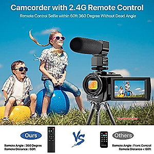 Video Camera YouTube Vlogging Camera Recorder FHD 1080P 24.0MP 3.0 Inch 270 Degree Rotation Screen 16X Digital Zoom Camcorder with Microphone,Remote Control and 2 Batteries