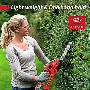 SCHTUMPA 21V 1260-RPM Cordless Grass Shears, 2-in-1 Mini Hedge Trimmer Cordless, Handheld Grass Trimmer Cordless, Electric Bush Trimmer Cordless, 2 Batteries and Charger Included,Red