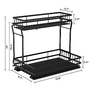 GMFINE 2 Pack Under Sink Organizer and Storage, 2 Tier Slide Out Undersink Cabinet Organizer Storage Organization with Hooks for Under Kitchen Bathroom Sink Storage Cleaning Supplies, Black