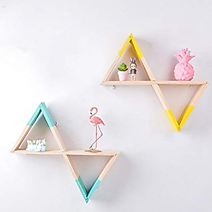 Garneck Wall Shelf Decor Wooden Floating Shelf Triangle Funnel Shaped Shelf Organizer Wall Mount Decorative Display Shelves Home Office Wall Storage Holder Green Botanical Decor