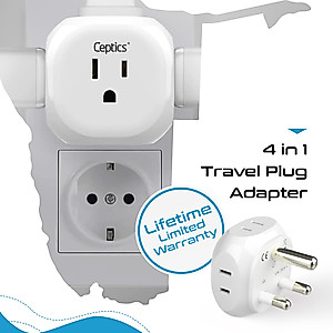 Ceptics South Africa Travel Plug Adapter South Africa Power Adapter Charger 4 Input - USA to Any Type M Countries Such as Botswana, Namibia and More - 2 Pack (PT-10L), White (PT-10L-2PK)