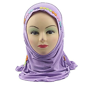 Cogongrass Muslim Hijab Islamic Arab Scarf Shawls with Beautiful Flowers for Girls Kids age 2-6