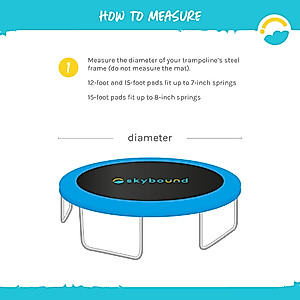 SkyBound Universal Replacement Trampoline Safety Pad - Spring Cover Fits 12ft 14ft 15ft Frames - Comfortable, Long Lasting, and Water-Resistant (12 Foot Diameter, Quick-Install) Blue