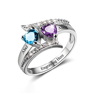 Lam Hub Fong Personalized Mothers Day Gifts Birthstone Rings for Women Mother Daughter Promise Rings for Her Custom Engagement Name Rings for Her Girlfriend Wife (2 Birthstones-1, 5)