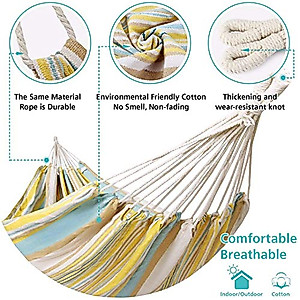 Brazilian Hammock Indoor Hammock Extra Large Canvas Hammock with Carry Bag for Patio Porch Garden Backyard Lounging Outdoor and Indoor Yellow Stripes