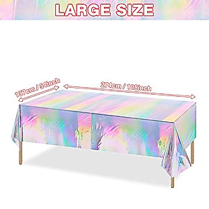4 Pack Iridescence Plastic Tablecloths Shiny Disposable Laser Rectangle Table Covers Holographic Foil Tablecloth Iridescent Party Decoration Birthday Bridal Wedding Christmas 54" x 108"(Laser)